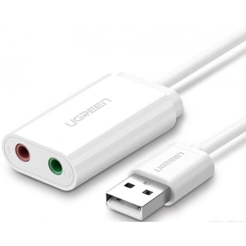Аудиоадаптер Ugreen USB A 2.0 - AUX Jack 3.5 мм (f), цвет белый (30143)
