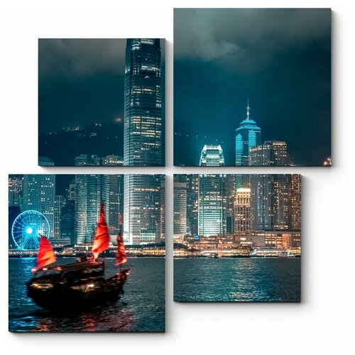 Модульная картина Ночные огни Гонконга70x70