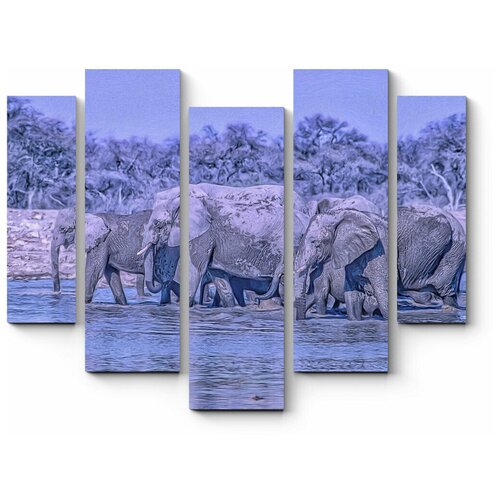 Модульная картина Африканские слоны на водопое 151x123