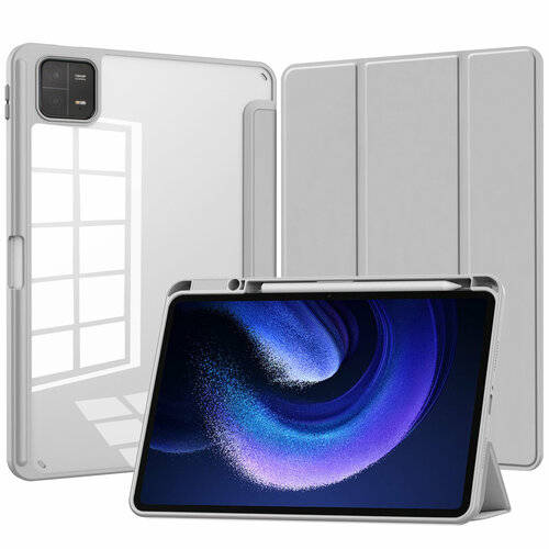 Чехол для планшета Xiaomi Mi Pad 6 / Mi Pad 6 Pro (11 дюймов), микрофибра, держатель для стилуса, из мягкого силикона (серый)