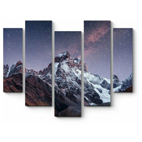 Модульная картина Заснеженные вершины под фантастическим звездным небом 121x98