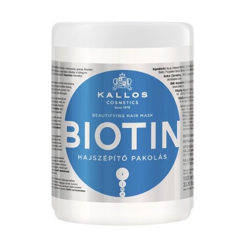 Kallos KJMN Маска с биотином для улучшения роста волос Biotin, 1050 г, 1000 мл, банка