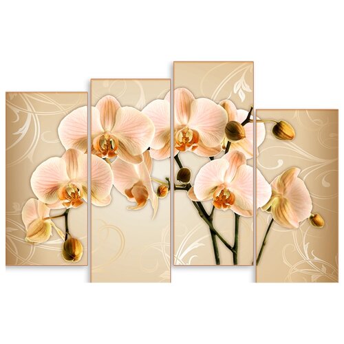 Модульная картина на холсте "Нежно-оранжевые орхидеи" 150x102 см