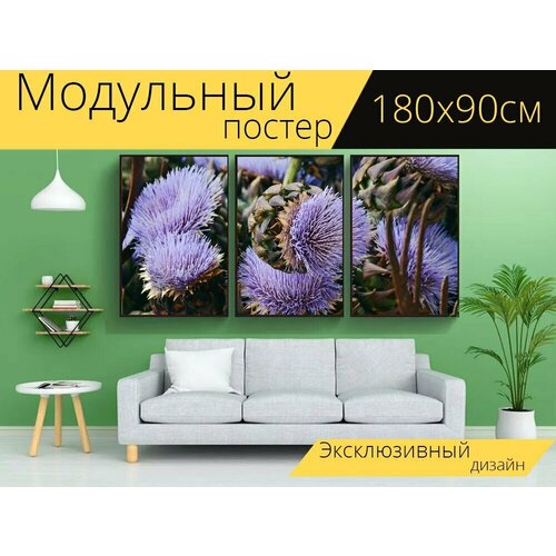 Модульный постер "Артишоки, цветок артишока, артишок завод" 180 x 90 см. для интерьера