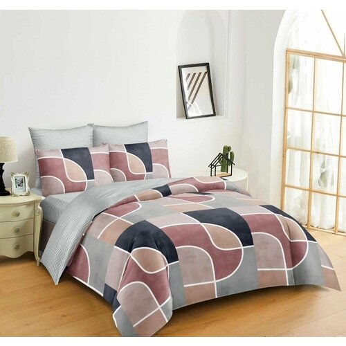 Комплект постельного белья "Vega" 2,0 спальный-Поплин, серый, розовы, белый