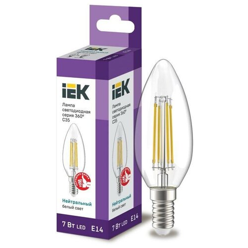 Лампа светодиодная филаментная 360° 7Вт C35 свеча 4000К E14 230В прозр. IEK LLF-C35-7-230-40-E14-CL (4шт. в упак.)