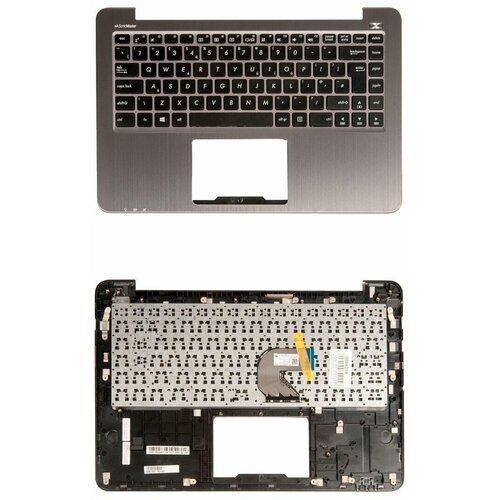 Keyboard / Клавиатура для ноутбука Asus E403SA-3A с топкейсом светло-стальная панель черные кнопки UK раскладка