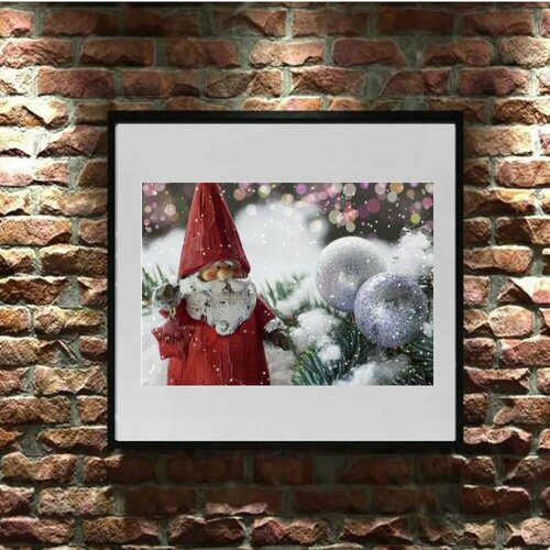 Постер "Игрушка Санта Клаус и серебристые шарики" Cool Eshe из коллекции "Новый год", плакат А3