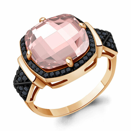 Кольцо Diamant online, серебро, 925 проба, золочение, нанокристалл, морганит, кристалл, размер 18.5, розовый