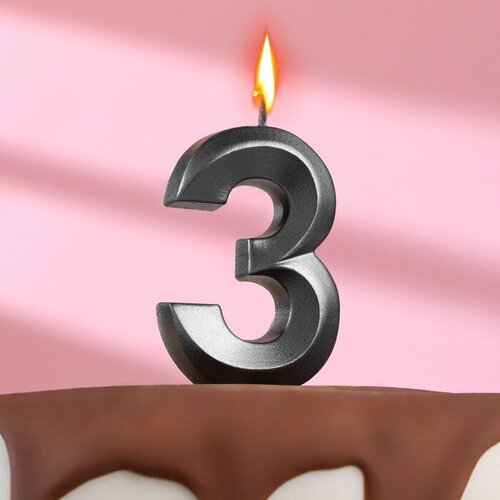 Свеча в торт "Грань" , цифра 3 , графит, 6,5 см (1шт.)