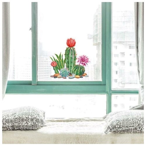 Наклейка пластик интерьерная "Цветущие кактусы" 30х30 см