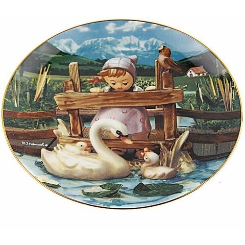 Коллекционная тарелка "Крылатые друзья". Фарфор, роспись, деколь. Hummel, Швейцария, конец XX века
