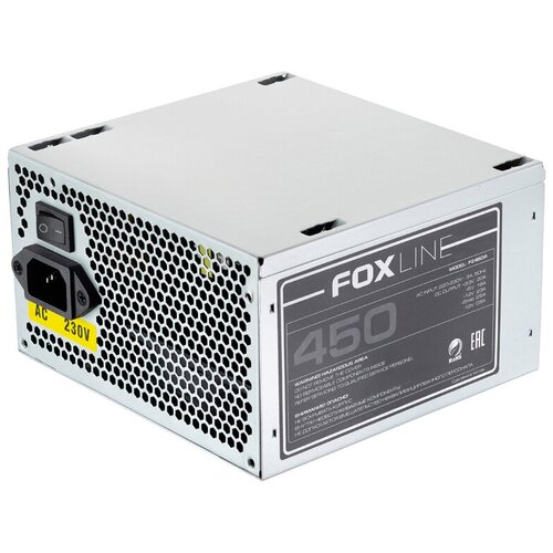 Блок питания 450Вт Power Supply Foxline, 450W, ATX, NOPFC, 120FAN, 2xSATA, 2xPATA, 1xFDD, 24+4