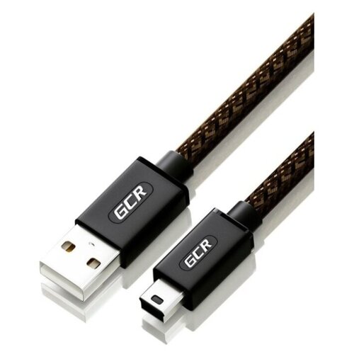 GCR Кабель PROF 2.5m USB 2.0, AM/mini, черно-прозрачный, 24/22 AWG, экран, армированный, морозостойкий