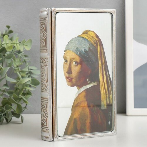 Металлическая шкатулка-книга, стекло "Девушка в жемчужных сережках" 20х12х4 см