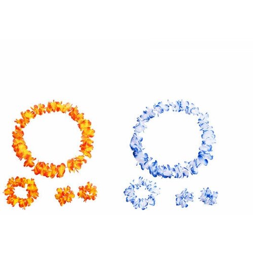 Гавайский набор, 4 предмета: ожерелье лея, венок, 2 браслета (цвет оранжевый, синий) (2 набора в комплекте)