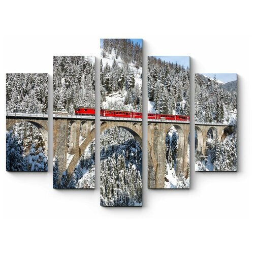 Модульная картина Горный красный поезд95x76