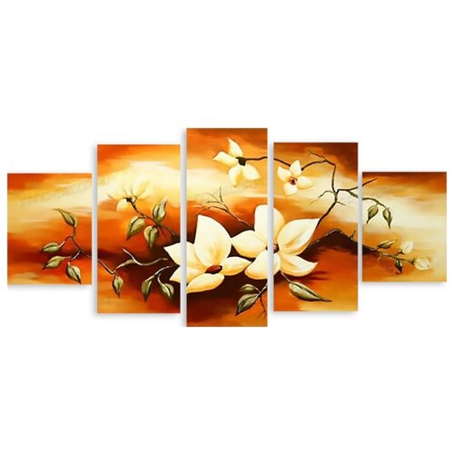 Модульная картина на холсте "Белые цветы" 90x43 см