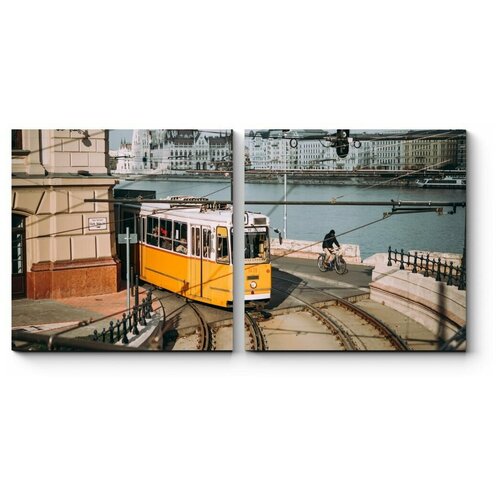 Модульная картина Трамвай по одной из улиц Будапешта200x100