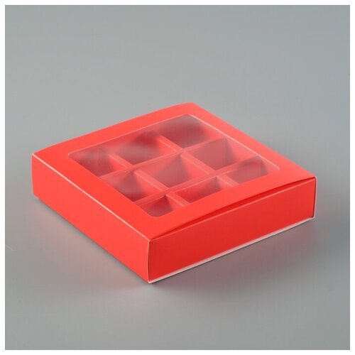 Упаковка для конфет 9 шт,14,5 х 14,5 х 3,5 см, красный(5 шт.)
