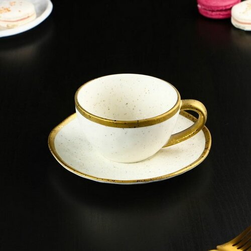 Чайная пара фарфоровая Poursephona, 2 предмета: чашка 240 мл, блюдце d=16 см, цвет бежевый