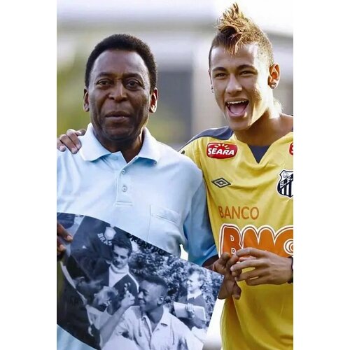 Плакат, постер Пеле и Неймар бразильский футболист. Neymar на холсте, размер 42х60см