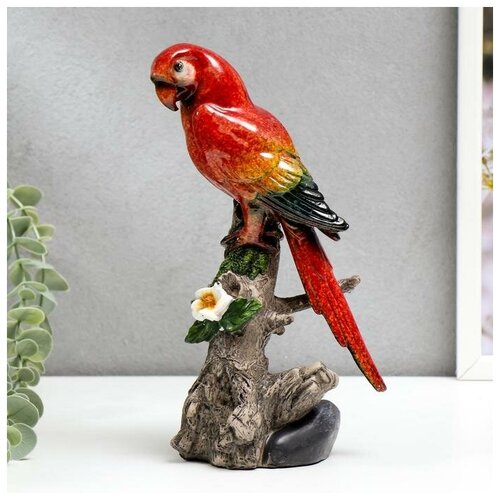 Сувенир полистоун лак "Красный попугай Ара на дереве" 21х10,5х8 см
