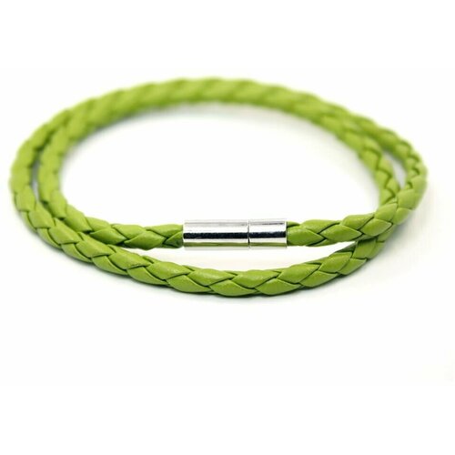 Плетеный браслет Handinsilver ( Посеребриручку ) Браслет плетеный кожаный с магнитной застежкой, 1 шт., размер 19 см, серебристый, зеленый