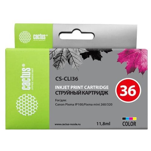 Картридж совм. Cactus CLI36 цветной для Canon Pixma 260 (11.8мл), цена за штуку, 308246