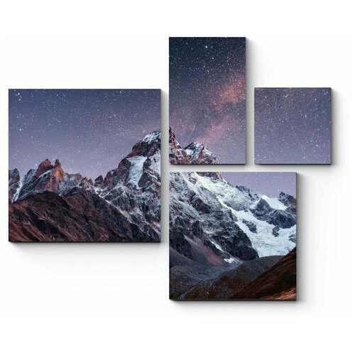 Модульная картина Заснеженные вершины под фантастическим звездным небом 92x77