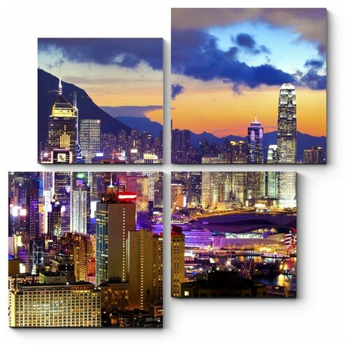 Модульная картина Красочный Гонконг в лучах закатного солнца 80x80