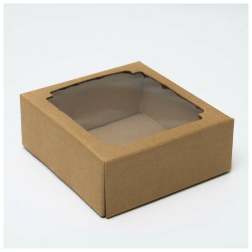 Коробка сборная без печати крышка-дно бурая с окном 14,5 х 14,5 х 6 см(5 шт.)