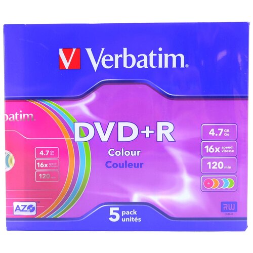 Оптические диски DVD+R Verbatim Colour 5 штук
