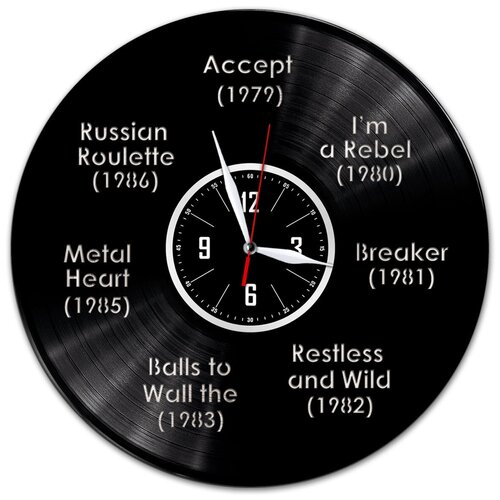 Accept - настенные часы из виниловой пластинки (с серебряной подложкой)