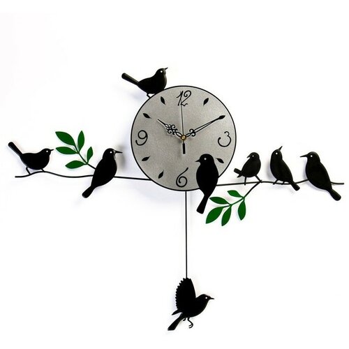 Часы настенные, серия: Маятник, "Птички на веточках", плавный ход, 74 х 52 см