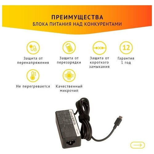 Блок питания БП для ноутбука Lenovo 20V 2.25A 45W Type-C