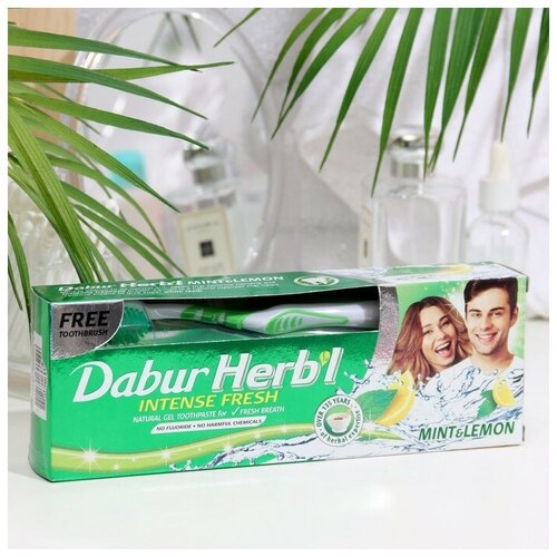 Dabur Набор Dabur Herb'l: гель зубной освежающий с мятой и лимоном, 150 г + зубная щётка