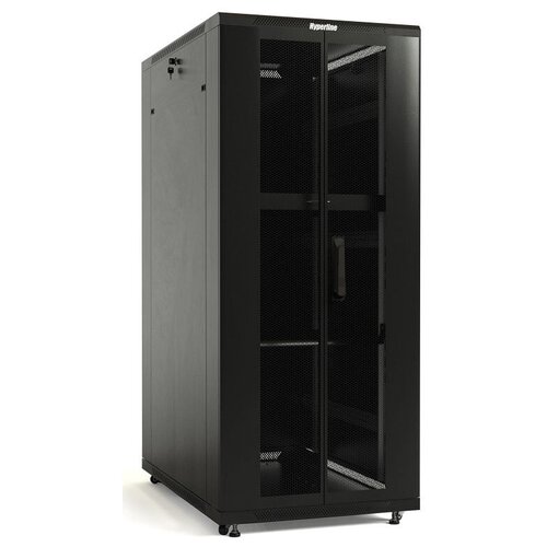 Шкаф серверный Hyperline (TTB-3266-AS-RAL9004) напольный 32U 600x600мм пер. дв. стекл задн. дв. спл. стал. лист 2 бок. пан. 800кг черный 510мм IP20 сталь