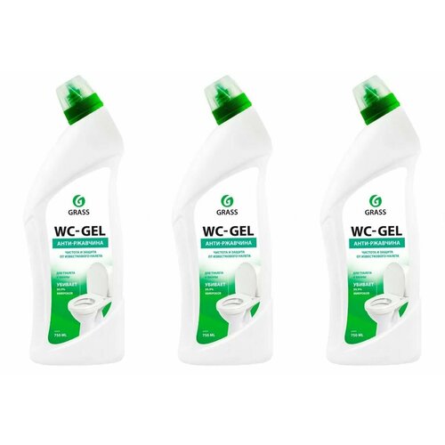 Grass Чистящее средство "WC- Gel" для сантехники, для ванной, кухни, унитаза от ржавчины, 1 л, 3 шт