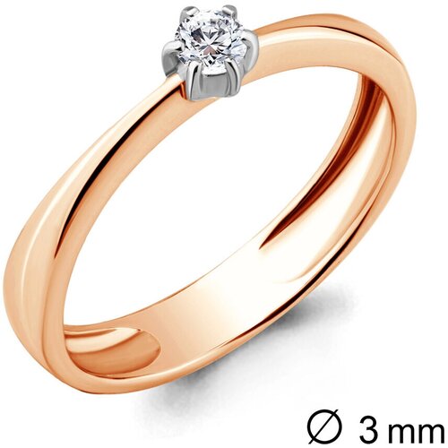 Кольцо помолвочное Diamant online, красное золото, 585 проба, бриллиант, размер 17.5, бесцветный