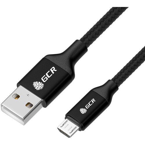 GCR QC Кабель 1.5m MicroUSB, быстрая зарядка, черный нейлон, AL корпус черный, черный ПВХ, 28/24 AWG, GCR-52476 GCR-52476