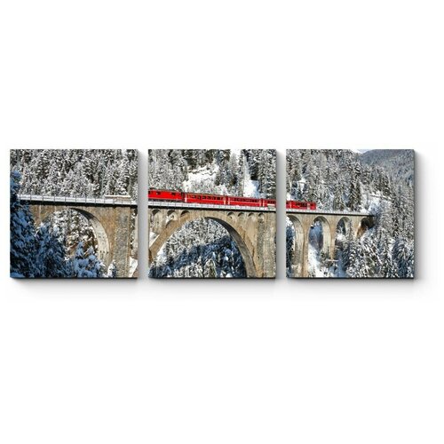 Модульная картина Горный красный поезд170x57