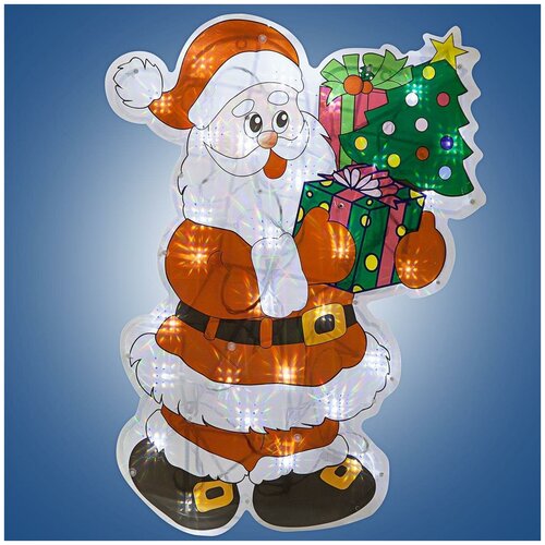 Н. г. эл. гирл.-панно блестящ. Дед Мороз с ёлкой 0.46х 0.35м, 30л. LED, бел. кабель 1.5м до розетки