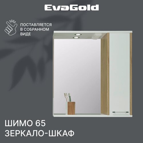 Зеркало с подсветкой со шкафом EvaGold Шимо 65 белое для ванной
