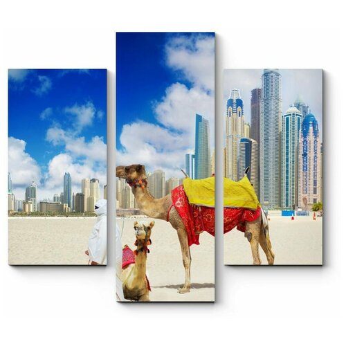 Модульная картина Верблюды на пляже Дубая 100x90