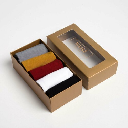 Носки Minaku, 5 пар, размер 40-41, красный, оранжевый, желтый, серый, черный, белый