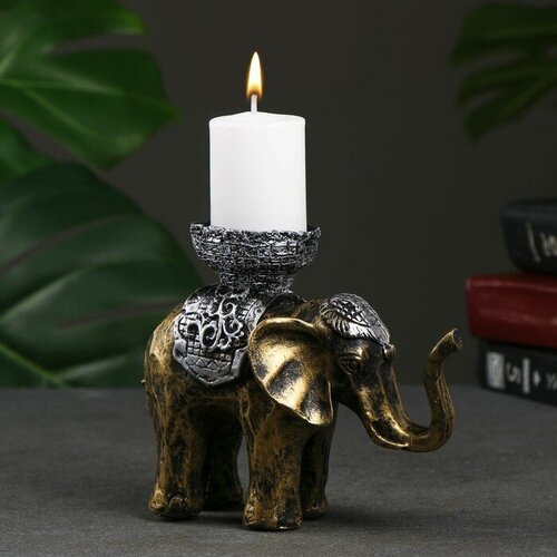 Хорошие сувениры Подсвечник "Слон", золотой 13х19 см, для свечи d=4 см
