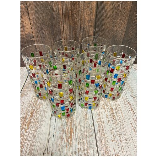 Набор из 6 стаканов для воды - Стаканы из цветного стекла - Разноцветные стаканы - Цветные стаканы, 310 мл / Lenardi