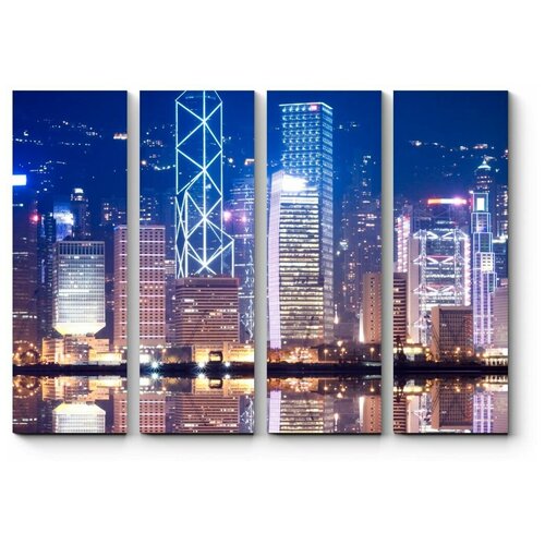 Модульная картина Ночной Гонконг в отражении водах бухты 110x83