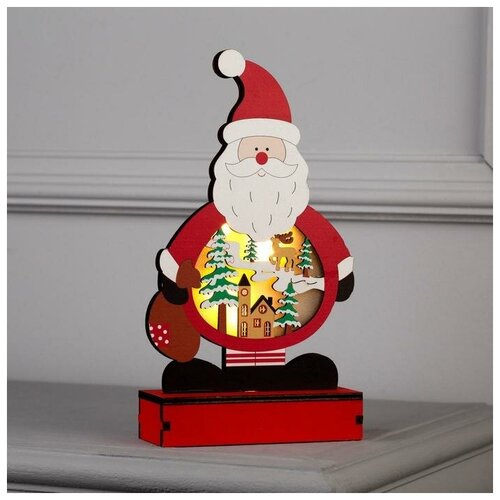 Светодиодная фигура «Дед Мороз» 13 ? 14 ? 5 см, дерево, батарейки ААх2 (не в комплекте), свечение тёплое белое